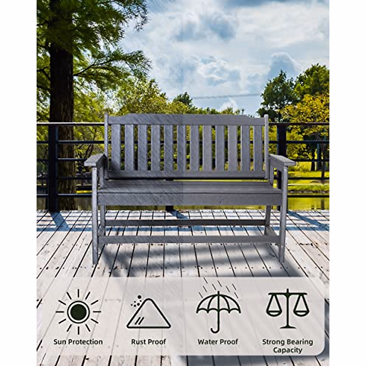 Restcozi Outdoor Bench, 49" HDPE Patio Garden Bench with Armrests Weatherproof Porch Bench for Outdoors Lawn Yard Porch
