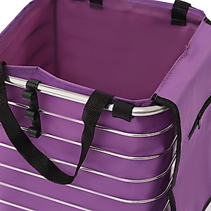 Vintoro 35L Multifunctional Cart Basket with Wheel, Portable Rolling Utility Cart, Compact Lightweight Collapsible Upgraded Shopping Cart, for Loading Vegetable Food Water Oil Beverage,Silver+Purple