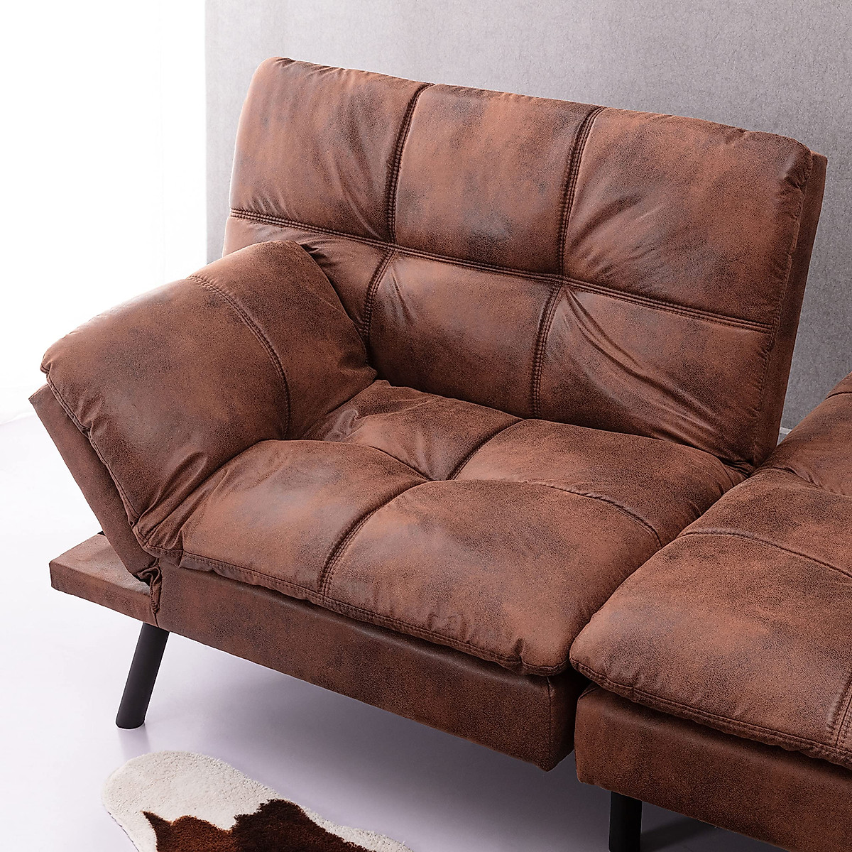 Convertible Sofa Bed Memory Foam Futon Couch Bed, Modern Folding Sleeper Sofa，Sleeper Convertible Futon Sofa Bed, Loveseat for Living Room, Home Office (Brown)