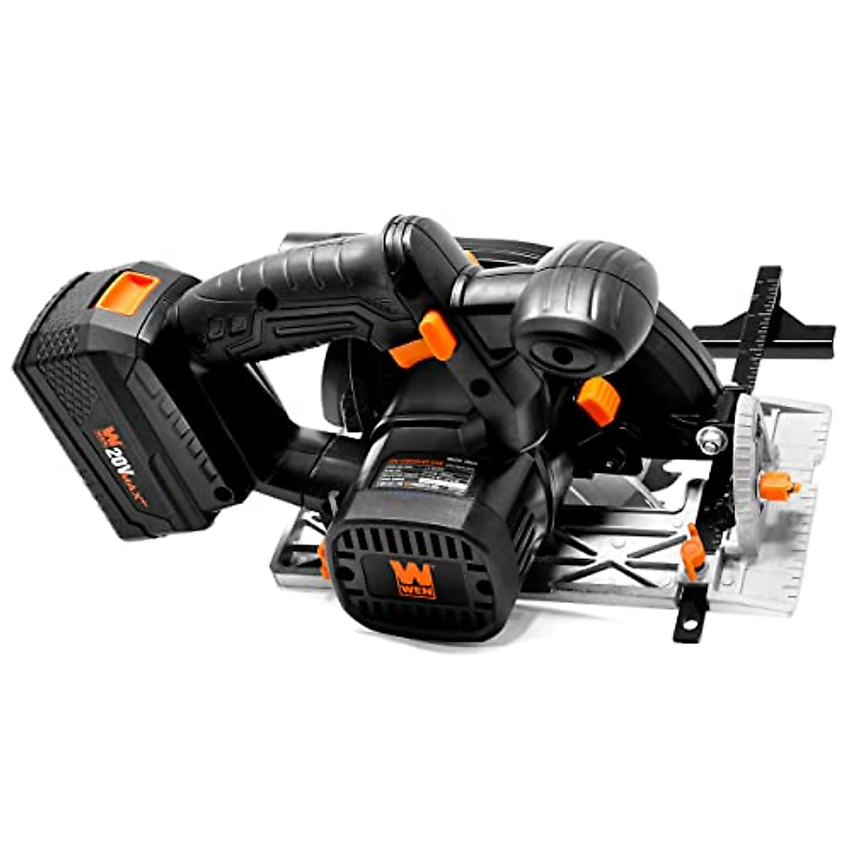 WEN Cordless Circular Saw, 6.5-Inch Blade with 20V Max 4.0 Ah Lithium-Ion Battery and Charger (20625)