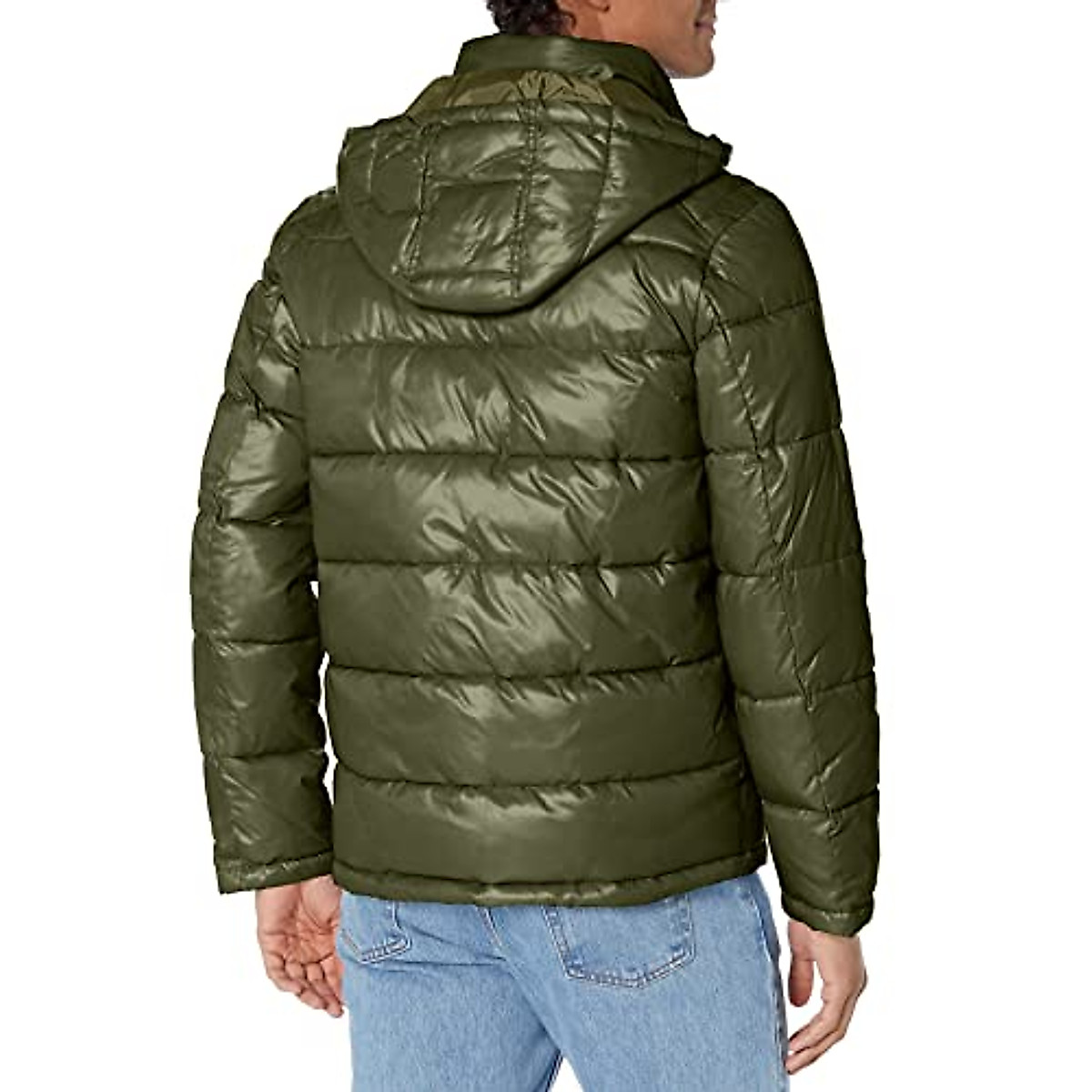 GUESS Men's Mid-Weight Puffer Jacket with Removable Hood, Army Green, Large