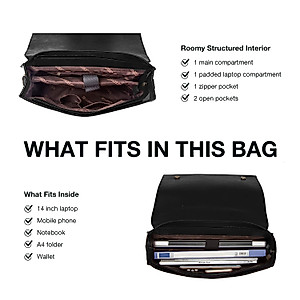 ECOSUSI Briefcase for Women Laptop Bag for Work Briefcase Crossbody Messenger Bags Vegan Leather Satchel Purse Fit 14 Inches Laptop, Black