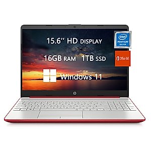 2022 Newest HP Laptops for College Student & Business, 15.6 inch HD Computer, Intel Pentium Silver N5000, 16GB RAM, 1TB SSD, Office 365 1-Year, Fast Charge, Light-Weight, Windows 11, ROKC HDMI Cable