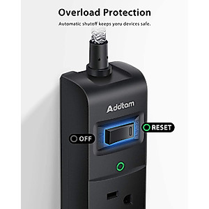 2 Pack Power Strip Surge Protector - 5 Widely Spaced Outlets 3 USB Charging Ports, 1875W/15A with 6Ft Braided Extension Cord, Flat Plug, Overload Surge Protection, Wall Mount for Home Office