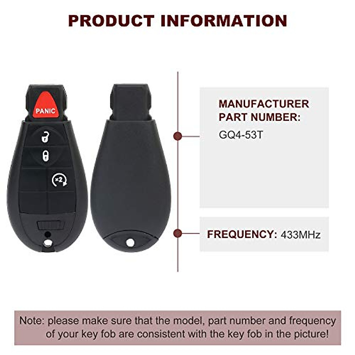 ANGLEWIDE Car Key Fob Keyless Entry Remote Replacement for Ram 4000 4500 5500 1500 2500 3500 15-17 (FCC GQ4-53T) 4 Buttons 2pad
