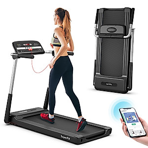 Goplus 2.25HP Folding Treadmill, Compact Superfit Treadmill with LED Display and APP Control, Portable Walking Jogging Running Machine for Home Apartment Office Black