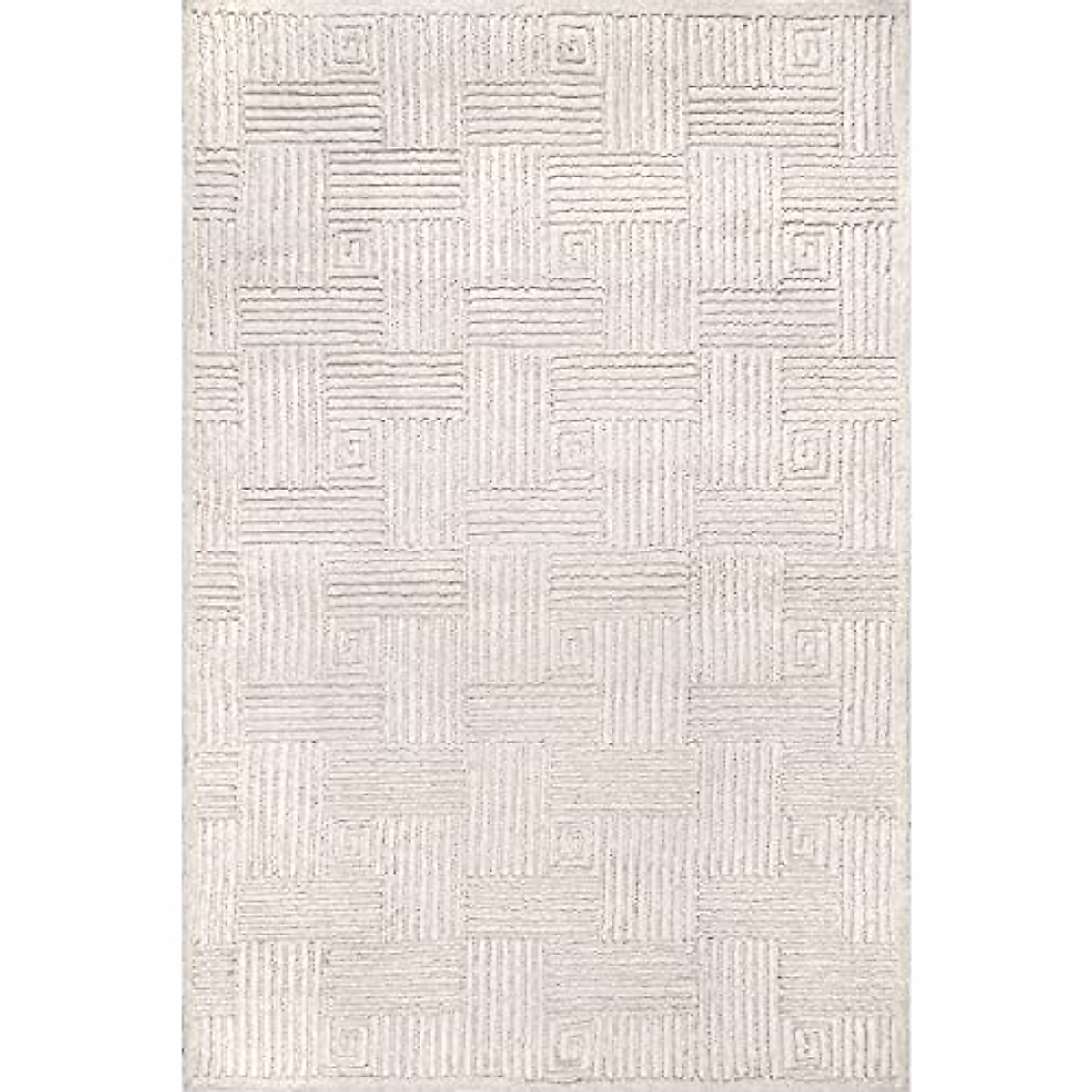 nuLOOM Mallory Hand Hooked Wool Geometric High Low Textured Area Rug, 5' x 8', Ivory