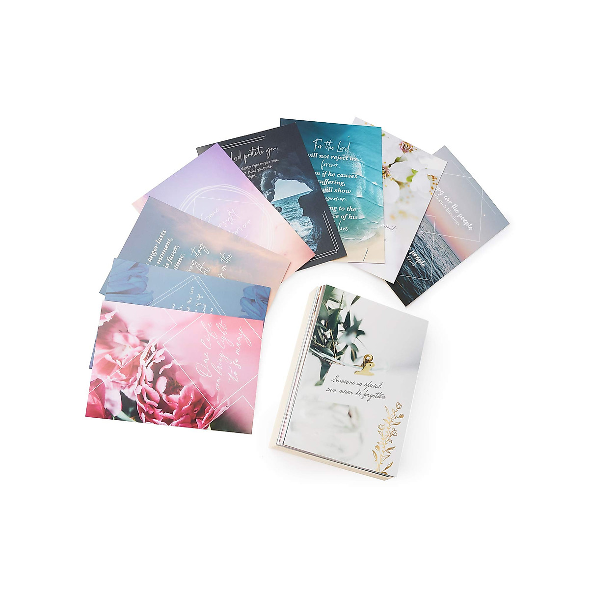 Sympathy Cards Religious with Envelopes - Bulk Set of 30 Blank Cards with Box - Scripture on front - Unique Designs - Heartfelt Spiritual Messages