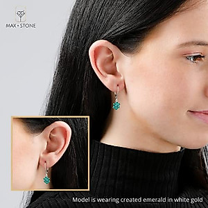 MAX + STONE 14k Yellow Gold Created Blue Sapphire Flower Dangle Earrings for Women with Leverback and September Birthstones