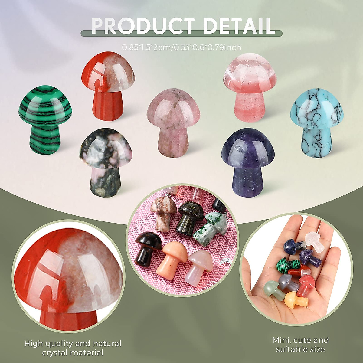 96 Pieces Mushroom Crystal Gemstone Mini Mushroom Decor Sculpture Carved Natural Crystal Mushroom Stones Little Mushroom Crystal Accessories for Witchcraft Home Garden Miniature Decor Meditation