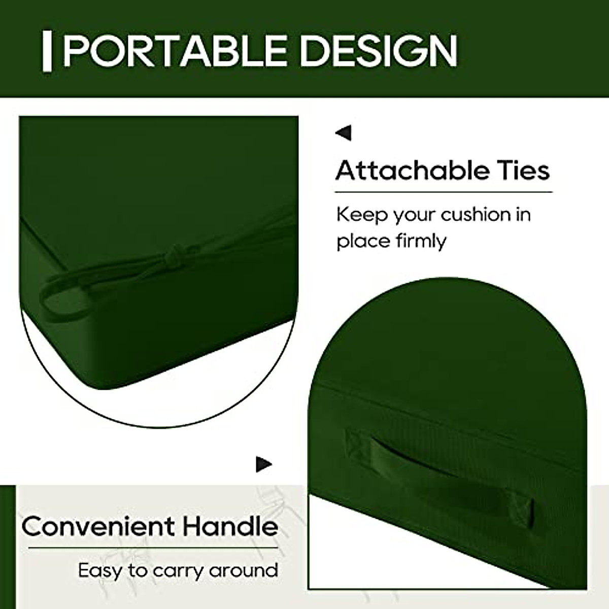 LOVTEX 19x19 Outdoor Chair Cushions Set of 2, Waterproof Patio Cushions for Outdoor Furniture, Thick Outdoor Seat Cushions for Chairs with Straps and Portable Handle(Forest Green)