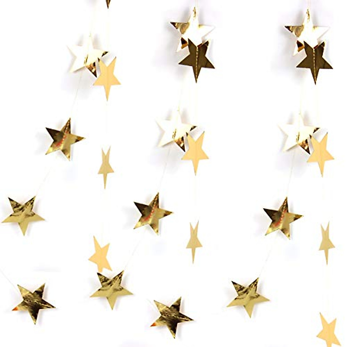 Gold Star Garland Banner Decorations - 156 Feet Bright Gold Paper Garland Hanging Decorations, Glitter Gold Star Bunting Banner for Wedding, Birthday, Holiday, Christmas Party