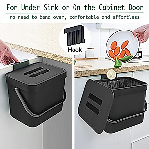 Kitchen Trash Can with Lid, LALASTAR Wall-Mounted Under Sink Small Garbage Can for Kitchen, Bathroom, Compost Bin Countertop, Cabinet Trash Can Hanging, 1.8 Gallon, (Black, 7L)