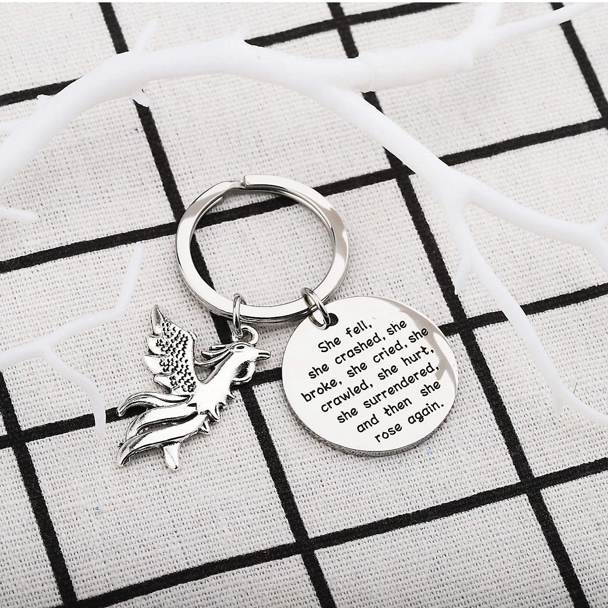 BAUNA Phoenix Encouragement Keychain Phoenix Jewelry For Friends She Fell She Broke and Then She Rose Again Phoenix Charms (Phoenix Encouragement Keychain)
