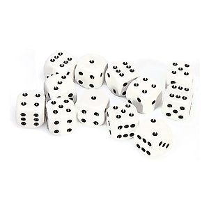 Chessex Opaque 16mm D6 White/Black Dice Block 12 Pipped Dice, Multicolor