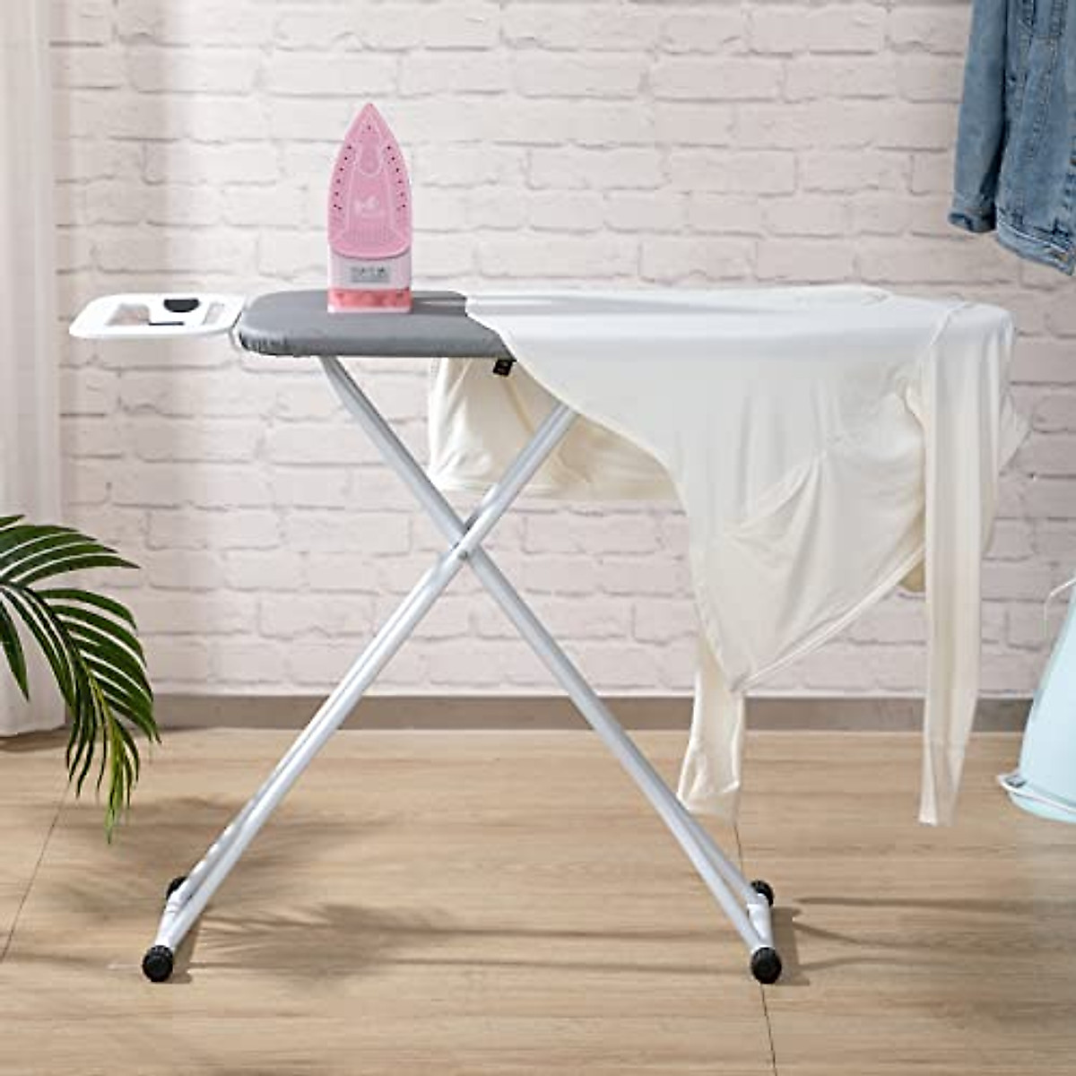 ALIMORDEN Space Saver Ironing Board 36" X 12" with Smart Hanger Adjustable Height 23.8"-30.7" Easy Storage, Padded Top Lightweight for Home Laundry Room Use Grey