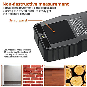 Proster Pinless Wood Moisture Meter, Non-Destructive Moisture Tester for Wood Wallboard Masonry;Detect up to 3/4 Inch Below Surface, Backlit Color LCD , Visual/Audible Alarm, with Storage Case