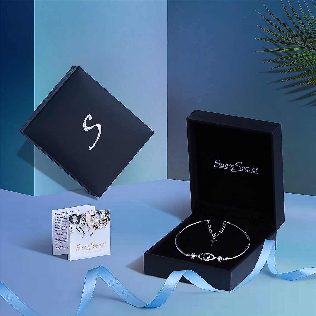 SUE'S SECRET Evil Eye Bracelet Crystal Jewelry Bangle with a Tiny Cross Extender for Women Mothers Day Easter Gifts for Mom Anniversary Day Birthday