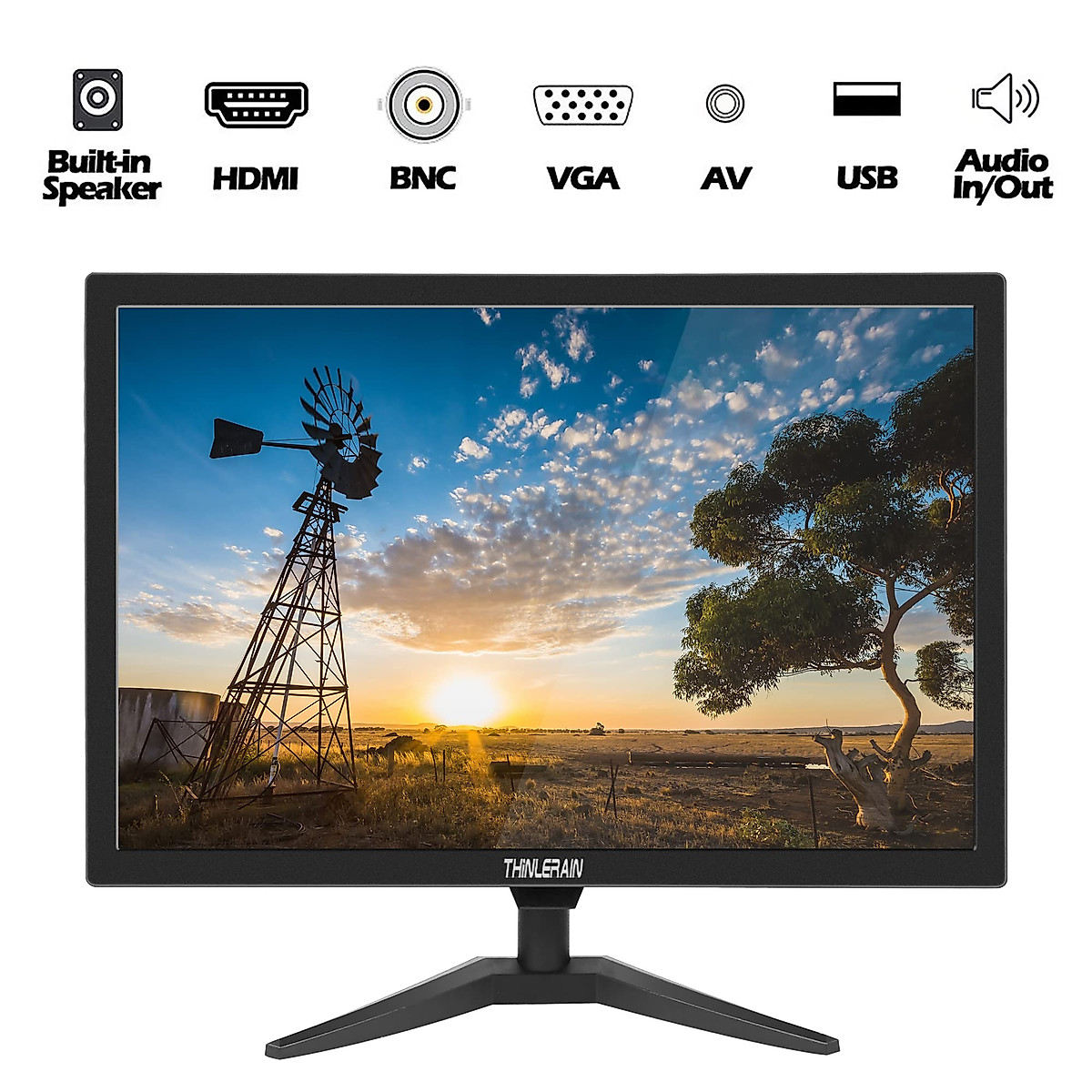 Thinlerain 20" PC Monitor 16:9 1600x900 Kitchen Monitor, LED Monitor Build in Speaker, 5Ms, 60 Hz, VESA Mountable, with VGA HDMI AV BNC USB, for FireStick, Computer, Laptop