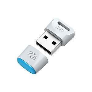 Silicon Power 8GB USB 2.0 T06 Touch Flash Drive, White (SP008GBUF2T06V1W)