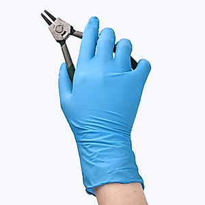 Schneider Nitrile Exam Gloves, 5 mil, Large, Box of 50, Heavy Duty Disposable Gloves, Textured, Latex Free, Food Safe, Industrial Gloves for Medical, Cleaning, Cooking, Blue