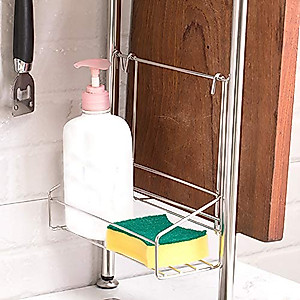 Stainless Steel Dish Rack in Sink,Large Dish Drying Rack Kitchen Aid Space Saver Organizer Storage Shelf Basket Hooks A 28inch