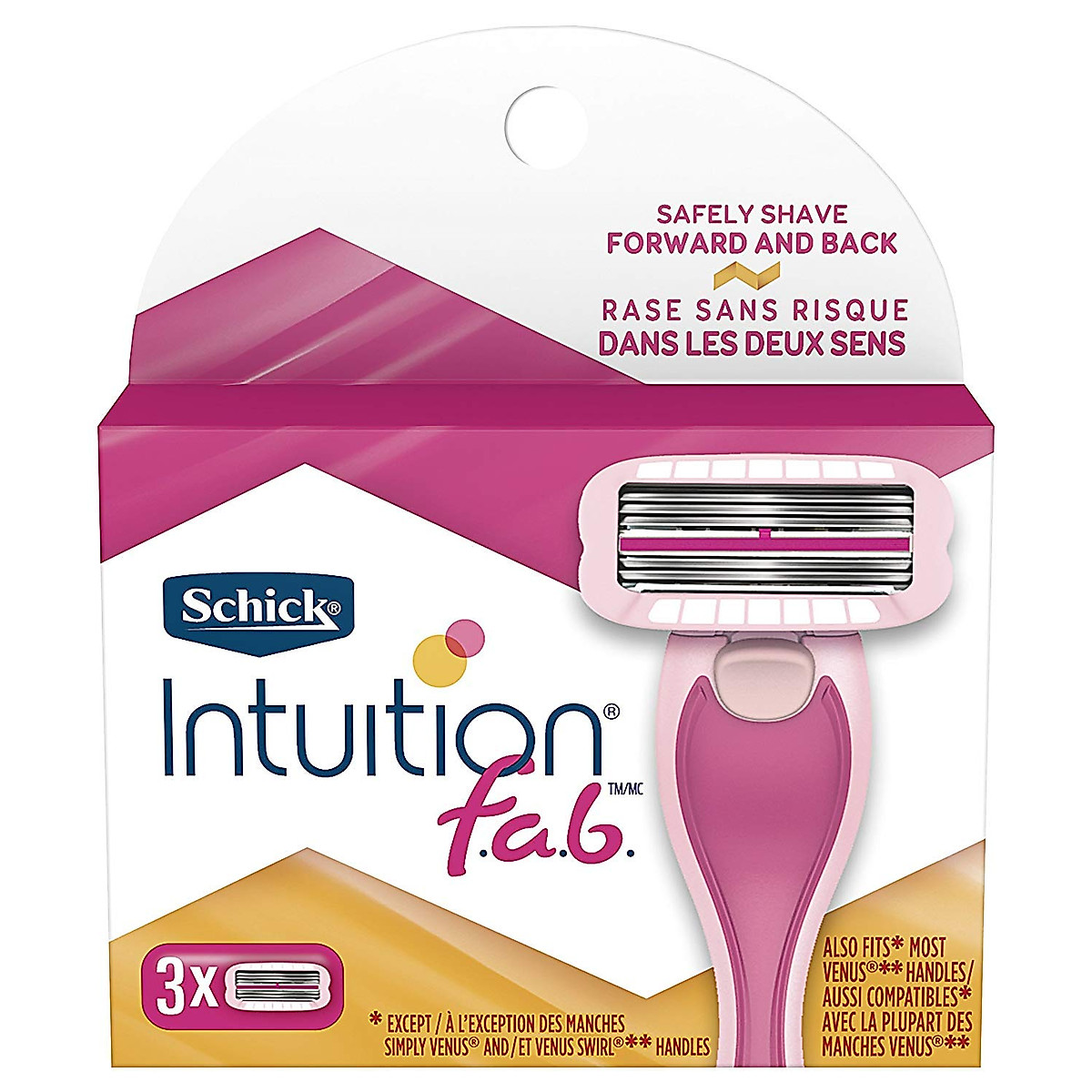 Schick Intuition f.a.b. Womens Bi-Directional Razor Refills, Pack of 3