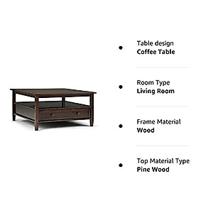 SIMPLIHOME Warm Shaker SOLID WOOD 36 inch Wide Square Coffee Table in Tobacco Brown, for the Living Room and Family Room