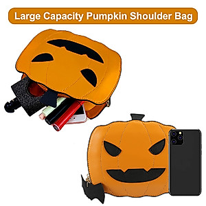 RollingBronze Women Pumpkin Handbag Halloween Candy Bag Little Devil Shoulder Messenger Bag Purse, Brown, 19x18x7cm