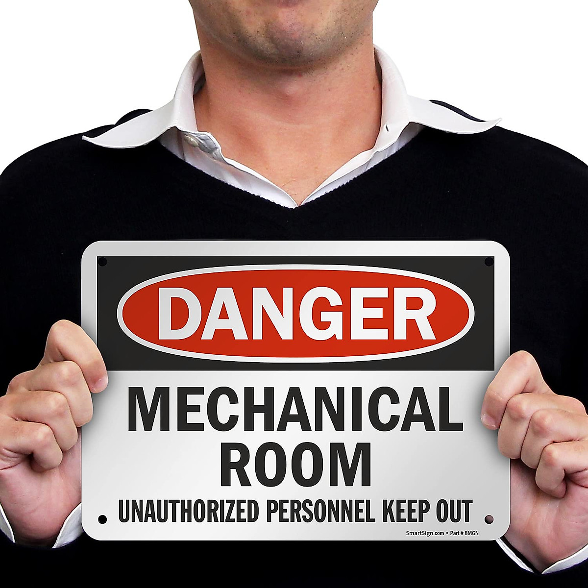 SmartSign 7 x 10 inch “Danger - Mechanical Room, Unauthorized Personnel Keep Out” OSHA Sign, Digital Printing, 55 mil HDPE Plastic, Red, Black and White