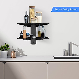 suptek Glass Floating Shelves, TV Wall Mount with Shelf for DVD Player / PS4 / Cable Boxes/Game Consoles/Sky Box/TV Accessories, Media Shelf, Flat Black Wall Mount Bracket, AV Shelf, 2 Tiers Shelves