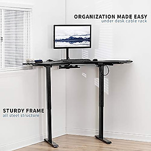 VIVO Electric Height Adjustable L-Shaped 47 x 47 inch Standing Desk, Black Corner Table Top, Black Frame, Stand Up Workstation, DESK-E1L94B