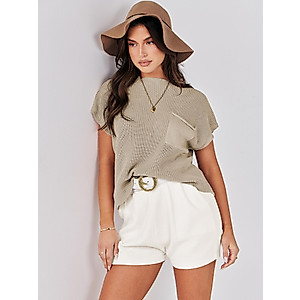 Caracilia 2 Piece Shorts Set for Women Sweater Fashion Outfits 2023 Knit Tank Tops and Casual Matching Summer Classy Loungewear Clothes Tracksuit Sweatsuits C112A2qiankaqi-XL Khaki White, X-Large