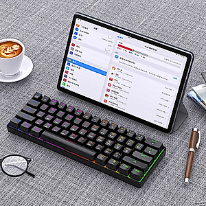 Ajazz G1000 USB Wired/2.4G/Bluetooth 3-Modes Wireless Mechanical Keyboard, Compact 61 Keys, Adjustable RGB Backlight, iOS/Android/Mac/Windows Compatible (Black, Blue Switch)