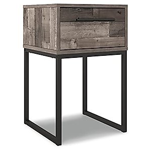 Signature Design by Ashley Neilsville Industrial 1 Drawer Nightstand with Metal Legs, 26" Tall, Gray & Black
