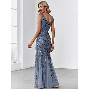 Ever-Pretty Women's Formal Dress Sequin Double V-Neck Sleeveless Mermaid Long Evening Dress Dusty Navy US10