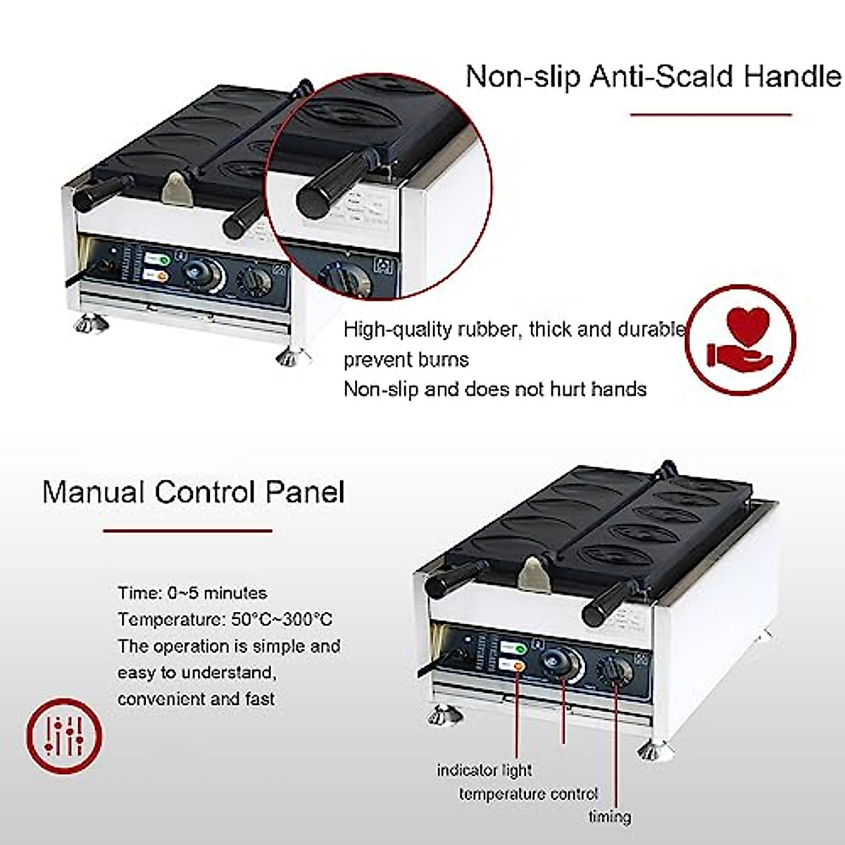 UEIDIHI 5Pcs Abalone Fish Waffle Maker, Commercial Electric Non Stick Strange Shaped Waffle Iron, Abalone Cake Baker Machine for Party Cafe Tea Snack Shop