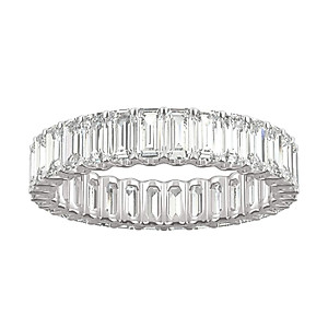 Charles & Colvard Created Moissanite 4x2mm Emerald Cut Eternity Band for Women | 2.9 cttw DEW | Lab Grown | Solid 14K White Gold with Rhodium | Size 6