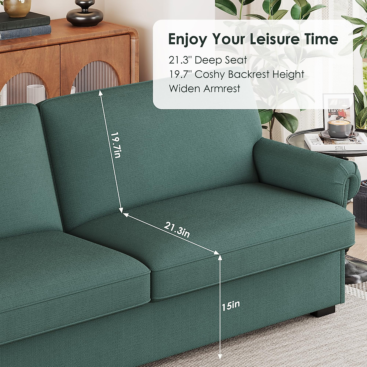 FOTOSOK 71” Sofa, Comfy Sofa Couch with Deep Seats, Loveseat Sofa, Modern Sofa couches for Living Room, Bedroom, Apartment, Green