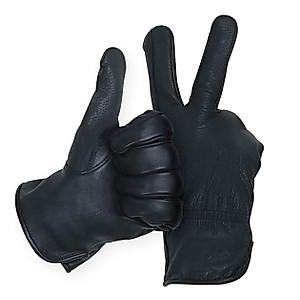 MEN`S FULL GRAIN BLACK DEERSKIN LEATHER GLOVES LINED 40 GRAM 3M THINSULATE (American Fur) (X-Large)