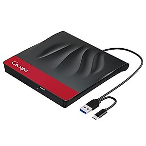 Cocopa External CD DVD Drive for Laptop, DVD Player CD Burner Type C USB 3.0 Portable CD ROM External Disk Drive Optical Drive Slim CD DVD Recorder Writer Adapter for PC/Mac/Windows/Linux