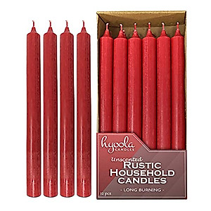 Hyoola 10 Inch Dinner Candles - 12 Pack - Red Tall Candles - Unscented Rustic Candles - Long Burning Candle Sticks