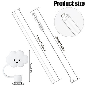 4pcs 11.8inch Replacement Straws for Stanley Adventure Travel Tumbler 40oz, Plastic Replacement Straw with Cleaning Brush and Reusable 0.4inch Cloud Straw Tip Covers for Stanley 40oz Water Jugs