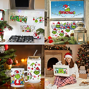 GYGOT 9 Sheets Christmas UV DTF Cup Wrap Transfer for Glass 16 OZ,Christmas Rub on Transfers for Crafts,Waterproof UV DTF Transfer Stickers for Cups Furniture Wood, 9.5x4.3 in