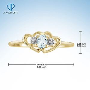 JEWELEXCESS Aquamarine March Birthstone Jewelry – 0.14 Carat Aquamarine 14K Gold Over Silver Ring Jewelry Gemstone Rings with Hypoallergenic 14K Gold Over Silver Band