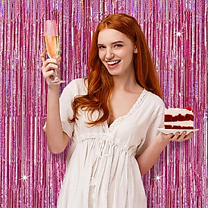 Tinsel Curtain Party Backdrop Pink Birthday Party Decorations 2 Packs Glitter Foil Fringe Curtain Party Decor Streamers Photo Booth for Birthday Christmas Wedding Halloween Graduation Decorations