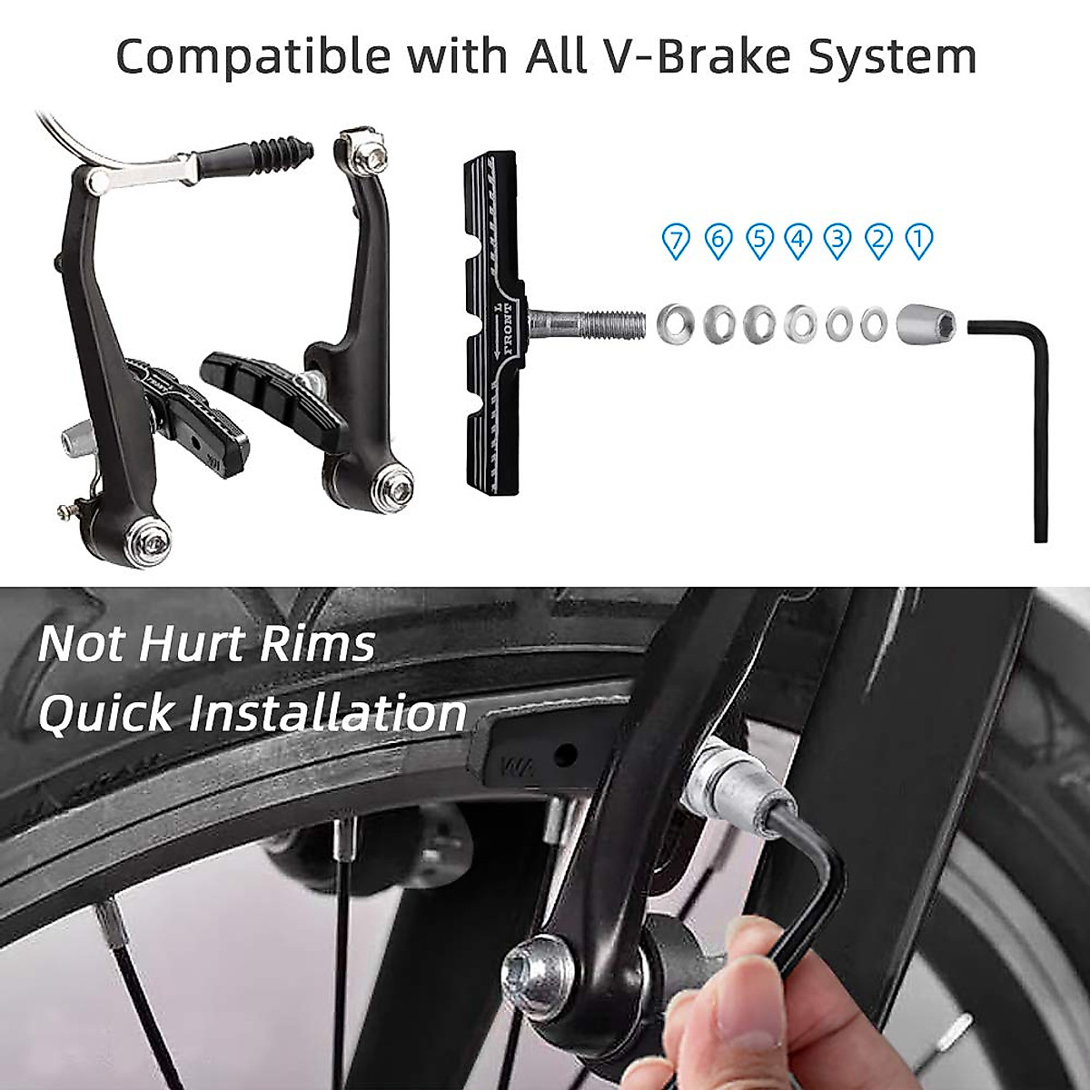 Hapleby 4PCS Premium Bike Brake Pads, Professional Mountain Bicycle V-Brake Pads, Bike Brake Blocks Kit, for Free Hex Wrench