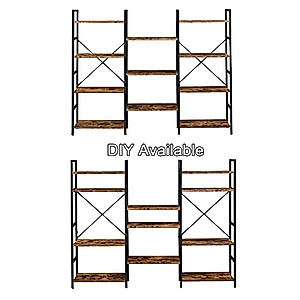 SUPERJARE Triple 4 Tier Bookshelf, Bookcase with 11 Open Display Shelves, Wide Book Shelf Book Case for Home & Office, Rustic Brown