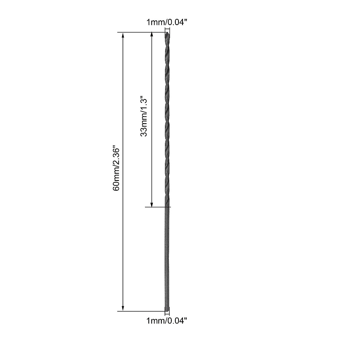 uxcell High Speed Steel Lengthen Straight Shank Twist Drill Bit Fully Ground Black Oxide 1mm Drill Diameter 60mm Total Length 33mm Drill Bit Length 6 Pcs