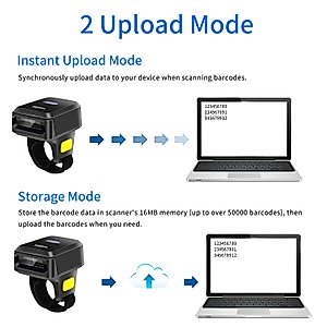 Symcode 2D Bluetooth Wireless QR Barcode Scanner,Portable Ring Wearable Finger 1D 2D Mini Bar Code Reader Scanner Suppot Screen Scanning with Bluetooth & 2.4GHz Wireless & Wired Connection Scanner